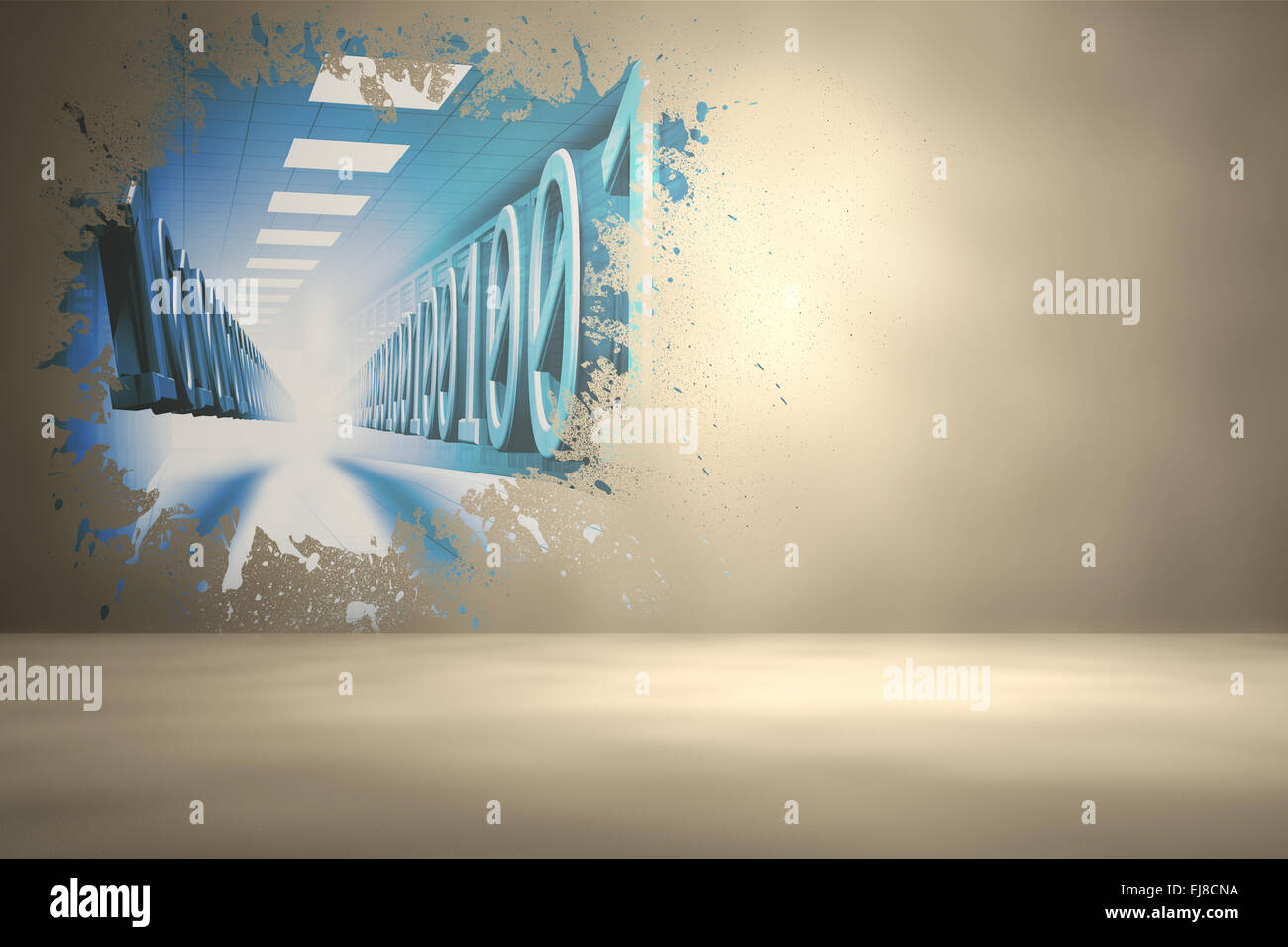 Splash on wall revealing binary code Stock Photo - Alamy