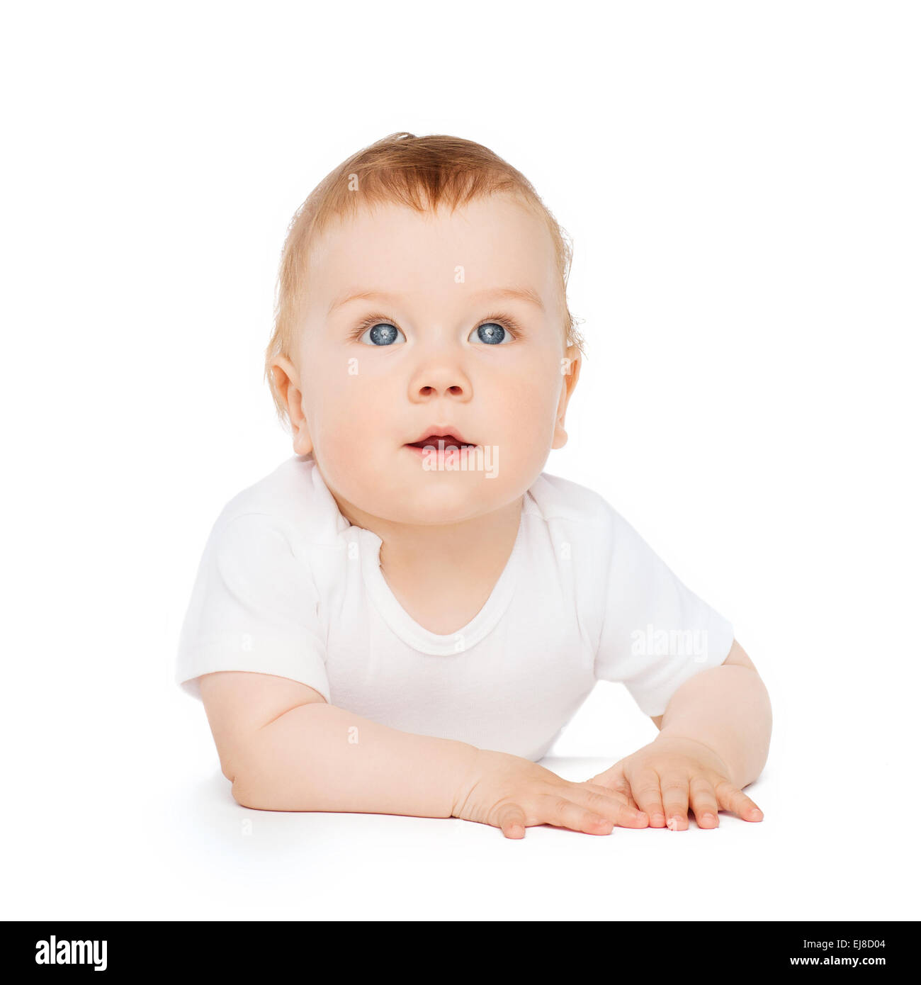 curious baby lying on floor and looking up Stock Photo - Alamy