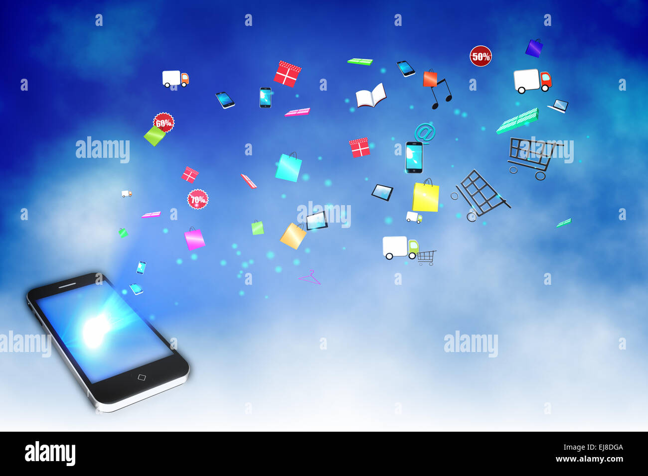 Floating application icons with smartphone Stock Photo - Alamy