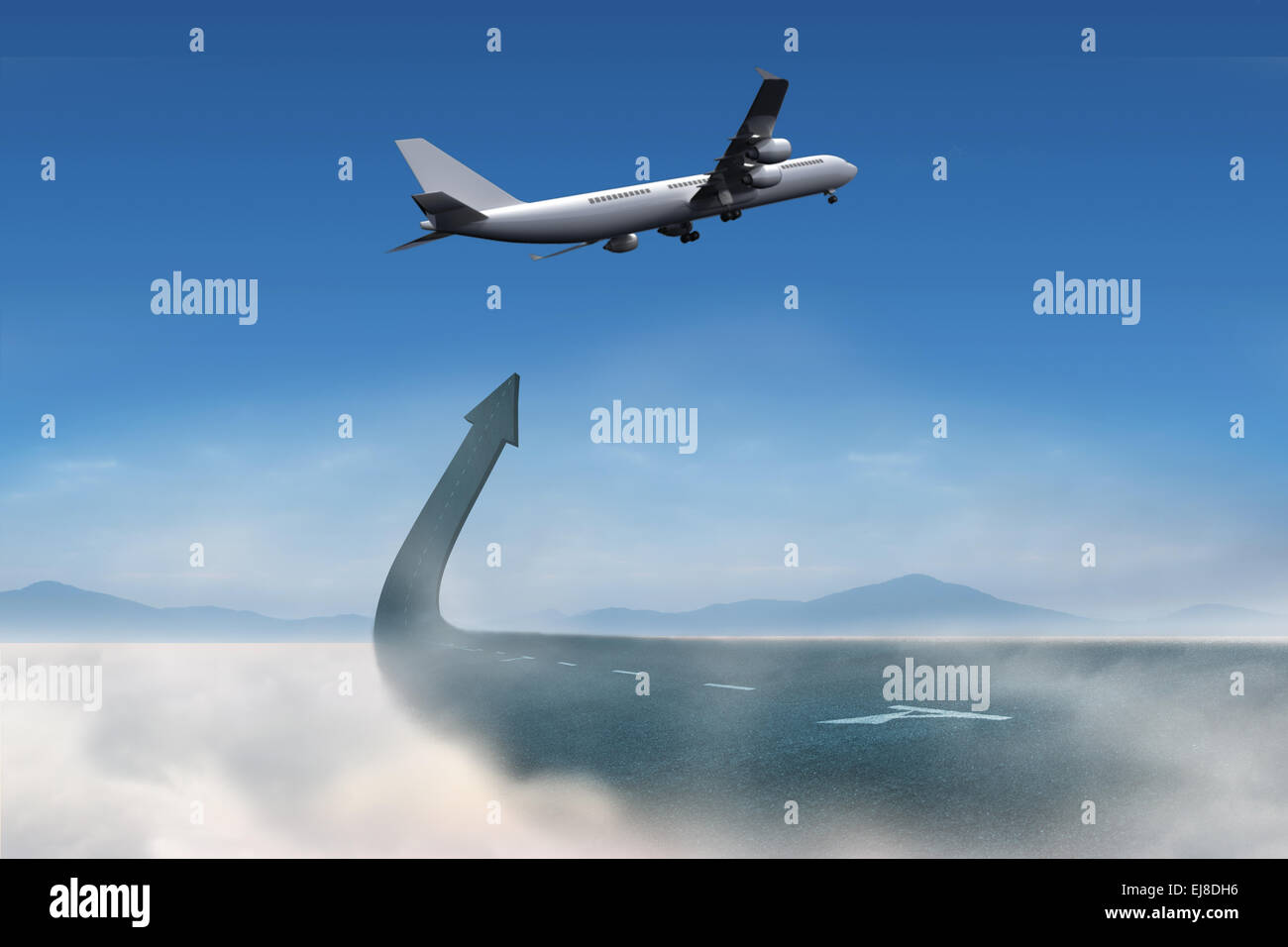 Composite image of road turning into arrow Stock Photo - Alamy
