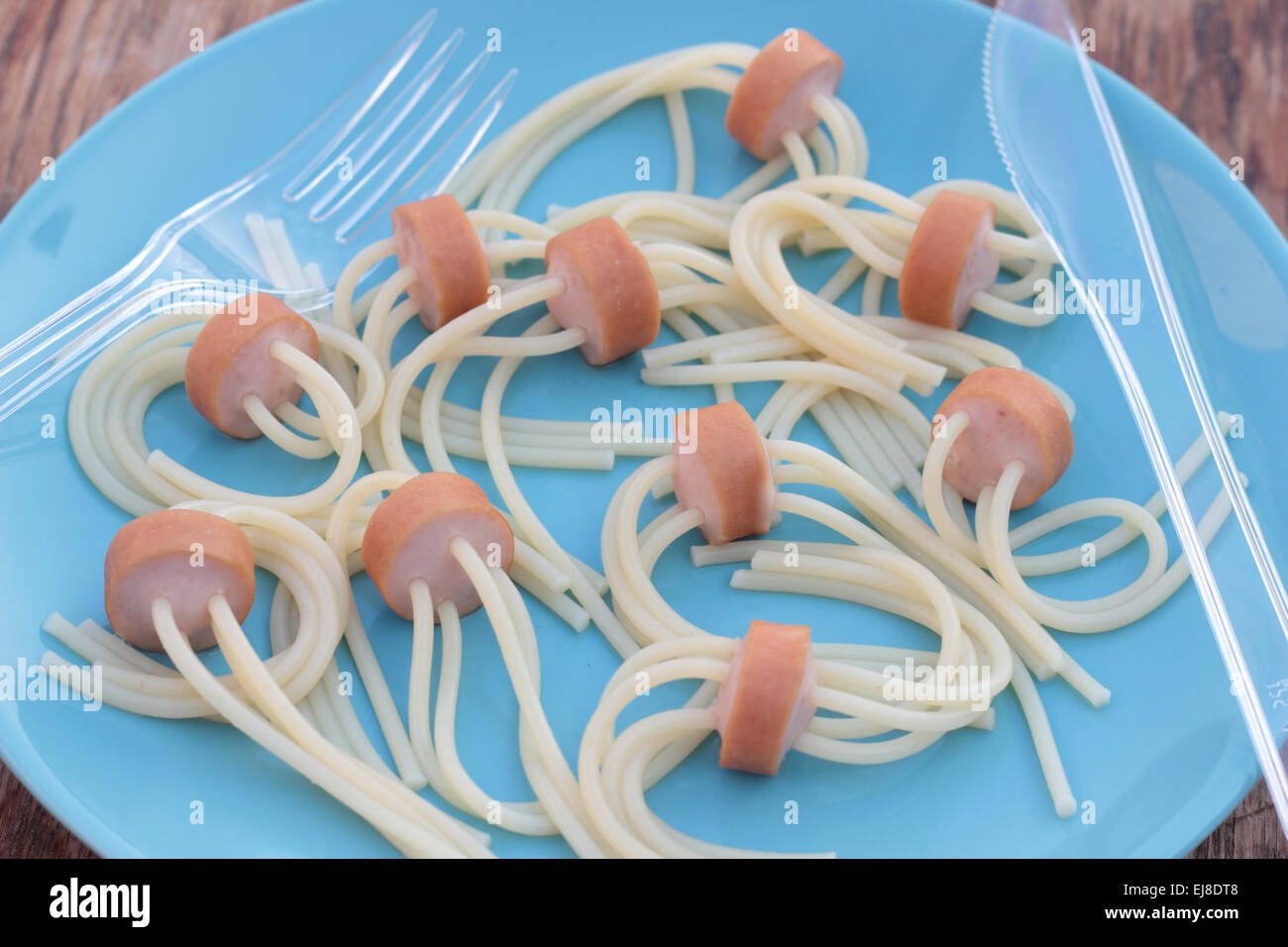 Wiener and spaghetti funny snack for kids Stock Photo - Alamy
