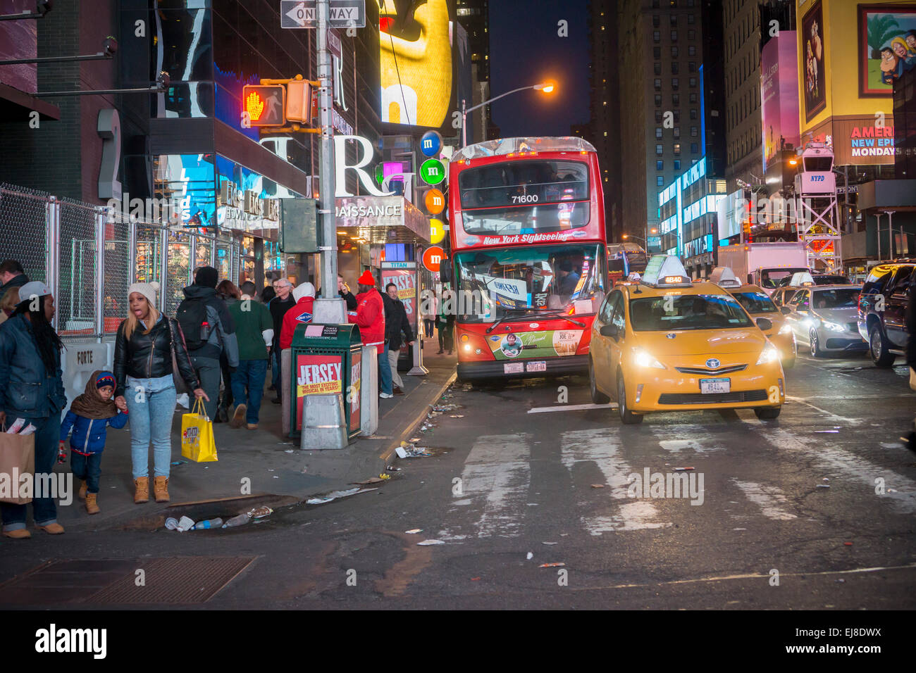 A New York Sightseeing tour bus parked in Times Square in New York on ...