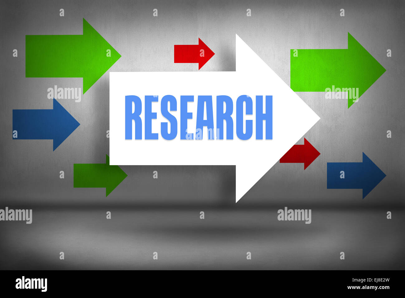 Research against arrows pointing Stock Photo - Alamy