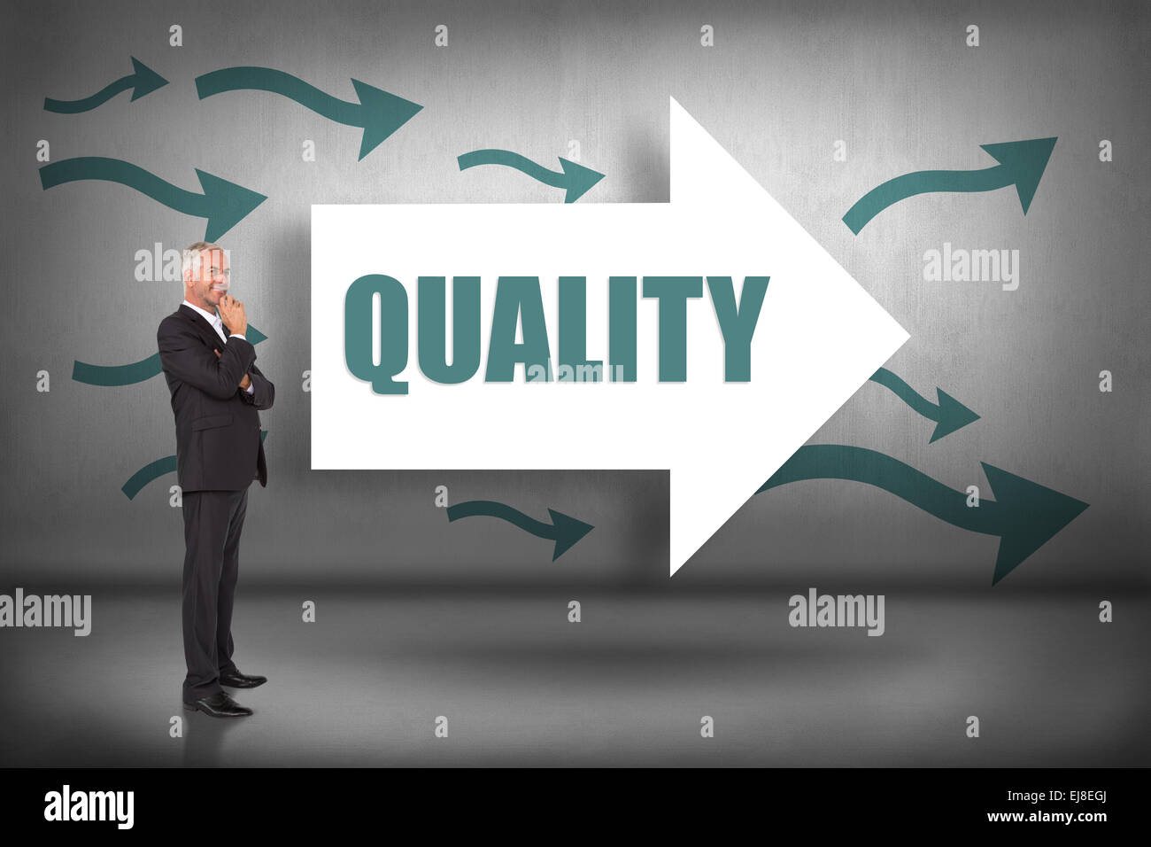 Quality against arrows pointing Stock Photo - Alamy