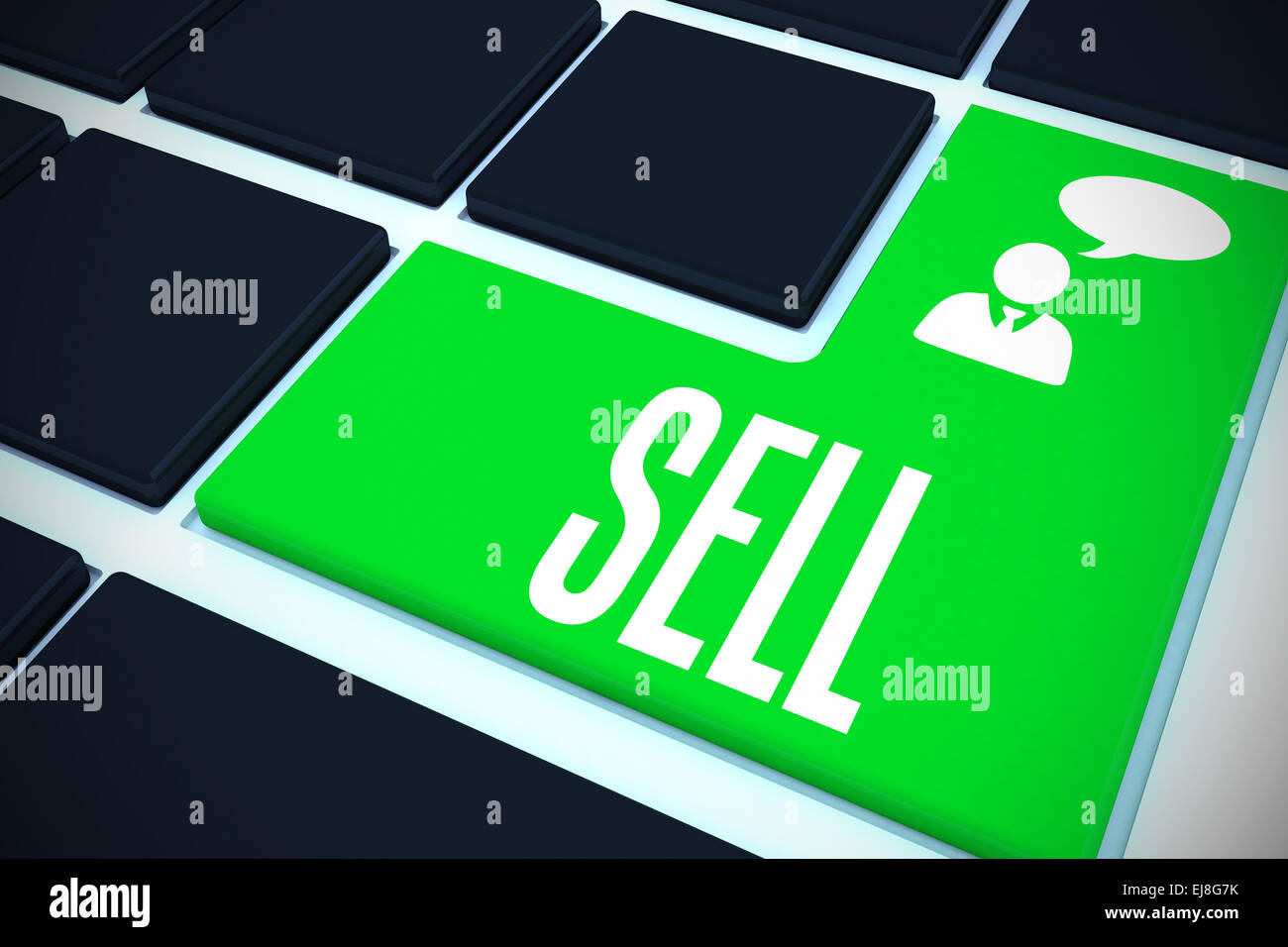Sell on black keyboard with green key Stock Photo - Alamy