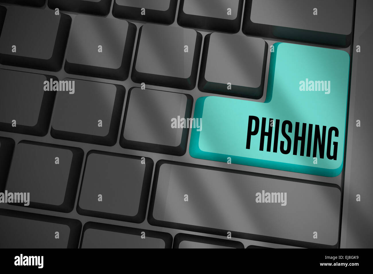 Phishing on black keyboard with blue key Stock Photo - Alamy