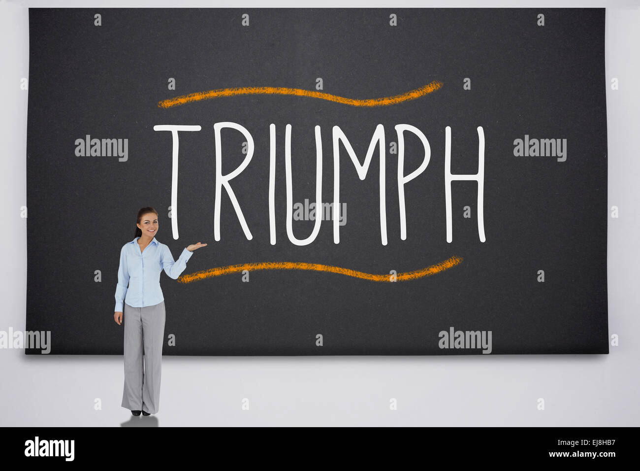 Businesswoman presenting the word triumph Stock Photo - Alamy