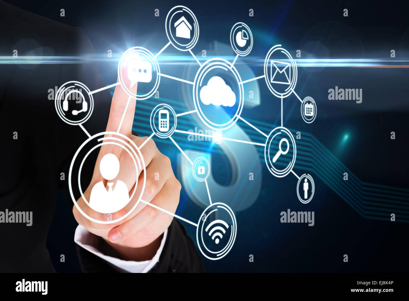 Finger pointing to app interface Stock Photo - Alamy