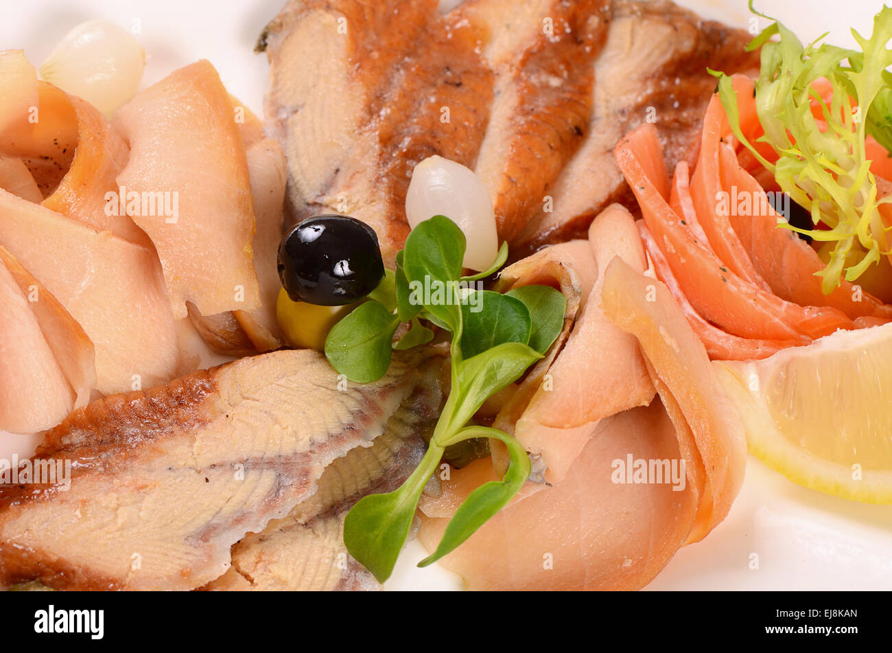 The assorted smoked fish Stock Photo - Alamy