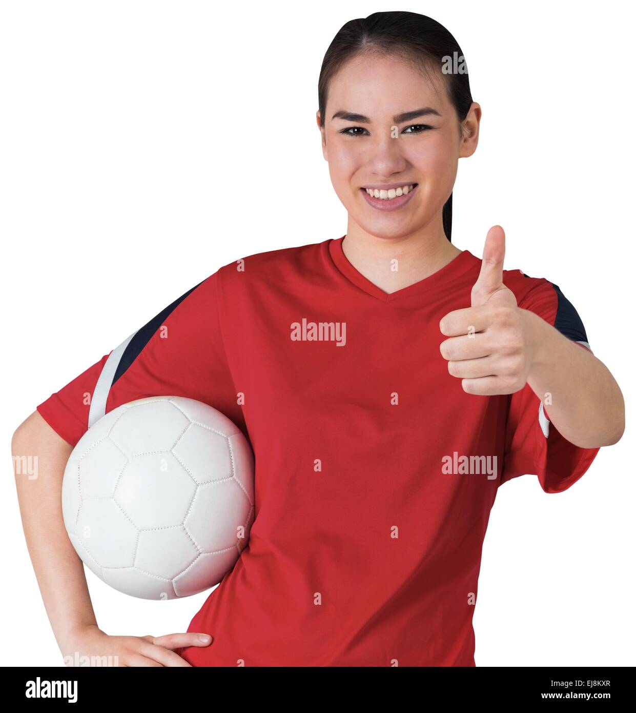 Smiling asian football fan looking at camera Stock Photo - Alamy