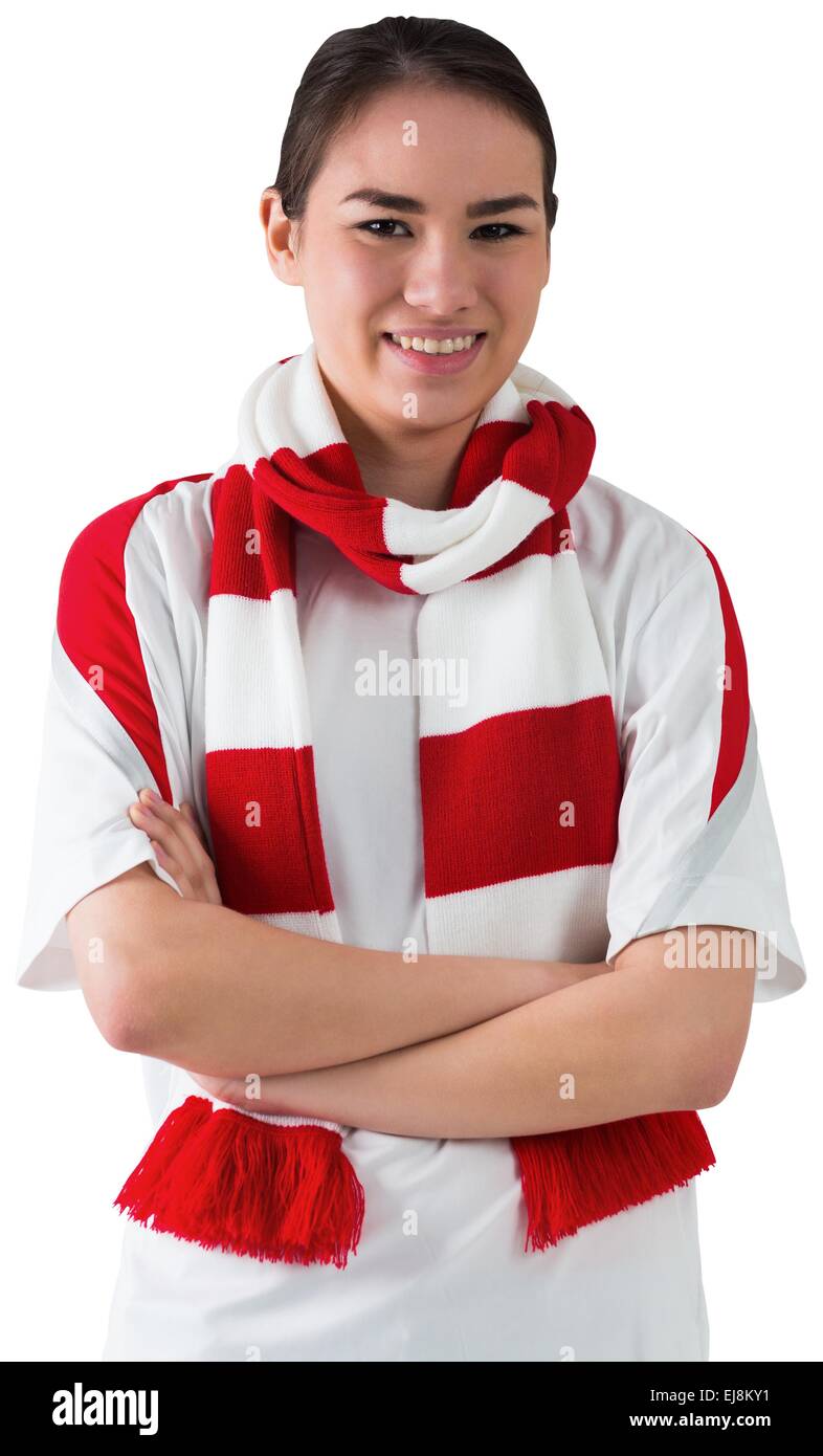 Football fan in white wearing scarf Stock Photo - Alamy