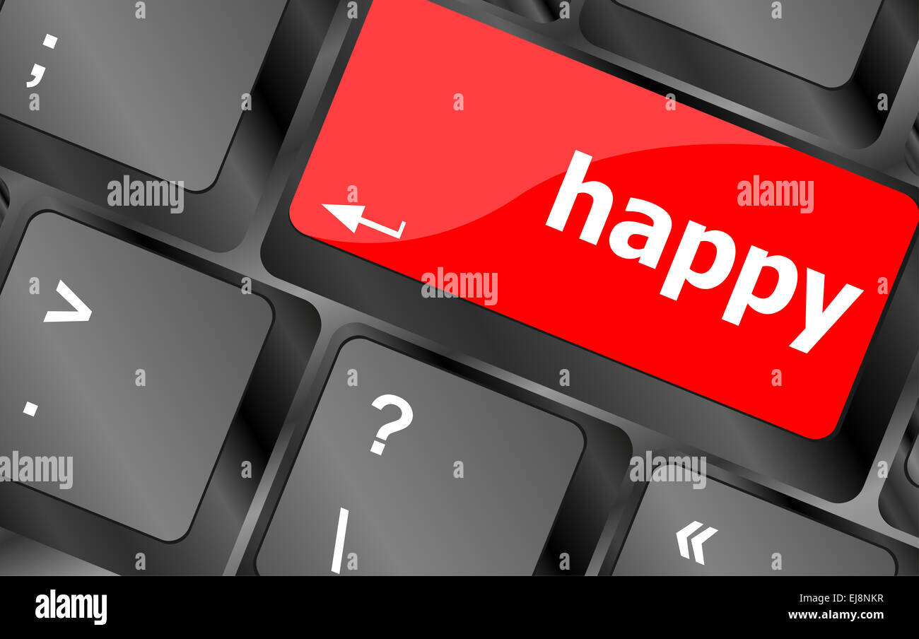 happy word on computer pc keyboard key Stock Photo - Alamy