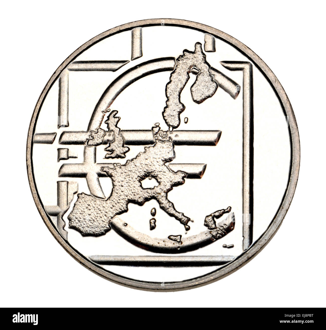Coin (included in a set of mint Euro coins) showing map of the Eurozone ...
