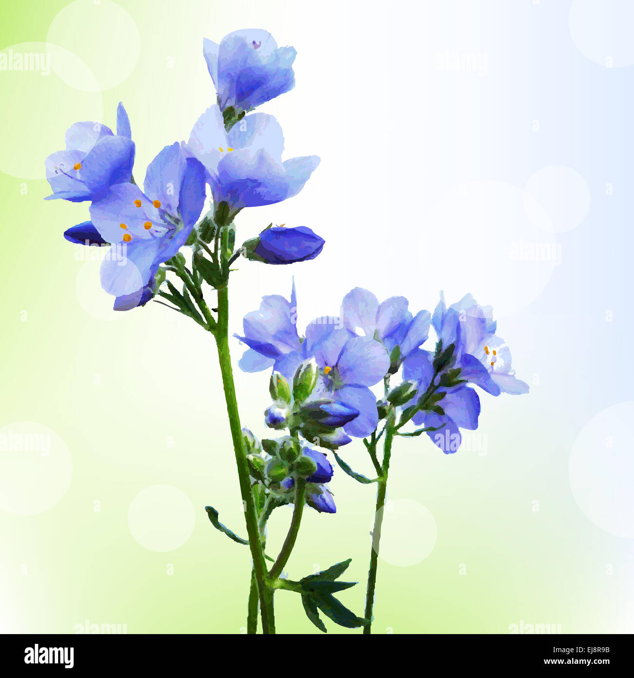 Blue Watercolor Flowers With Bokeh Stock Photo - Alamy
