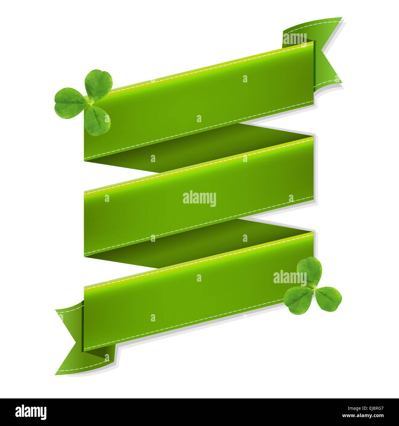 Green Ribbon Banner With Leaves Stock Photo - Alamy