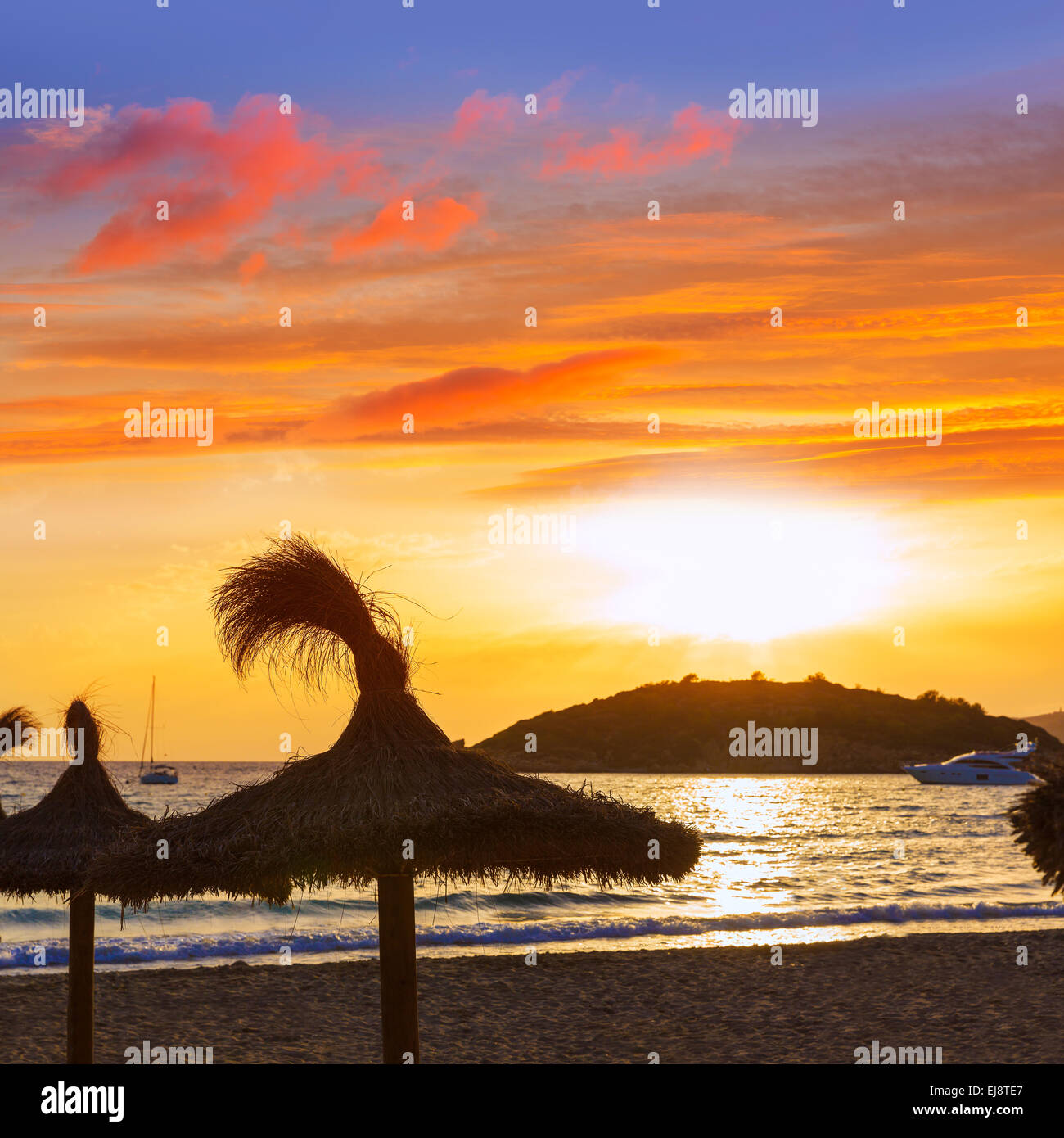 Majorca sunset in sant Elm near sa Dragonera at Mallorca Balearic ...