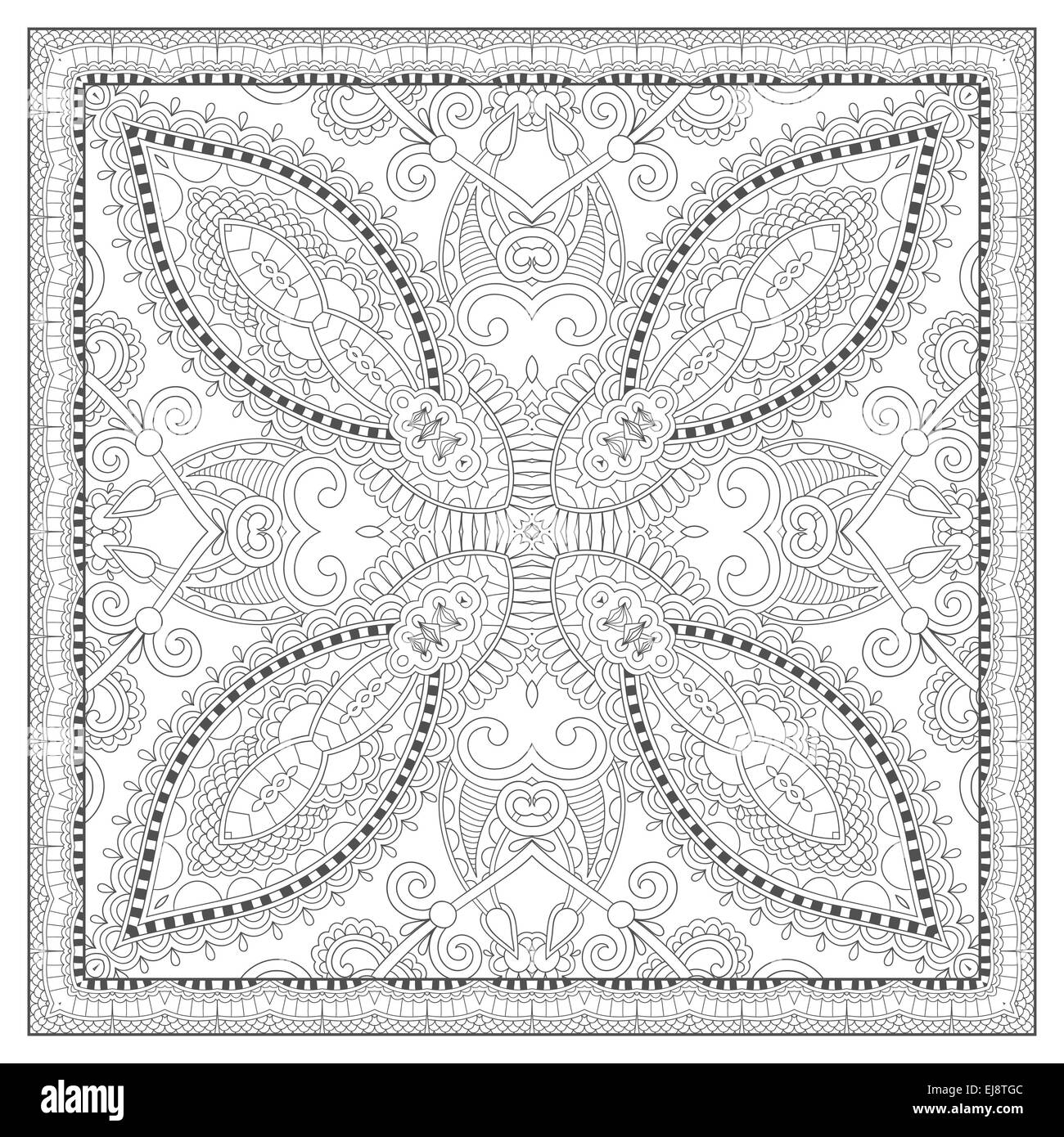 coloring book square page for adults - ethnic floral carpet Stock Photo ...