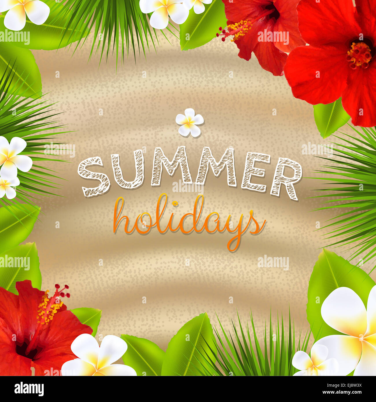 Tropical Frame With Flowers Stock Photo - Alamy