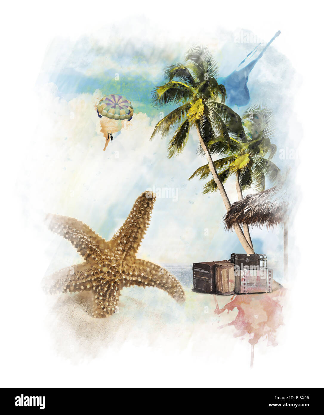 Watercolor Painting Of Vacation Theme Stock Photo - Alamy