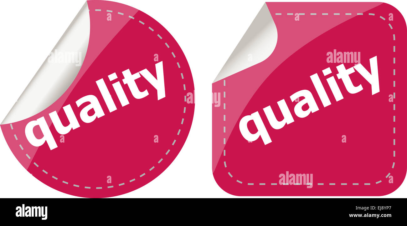 quality word on stickers button set, label Stock Photo - Alamy