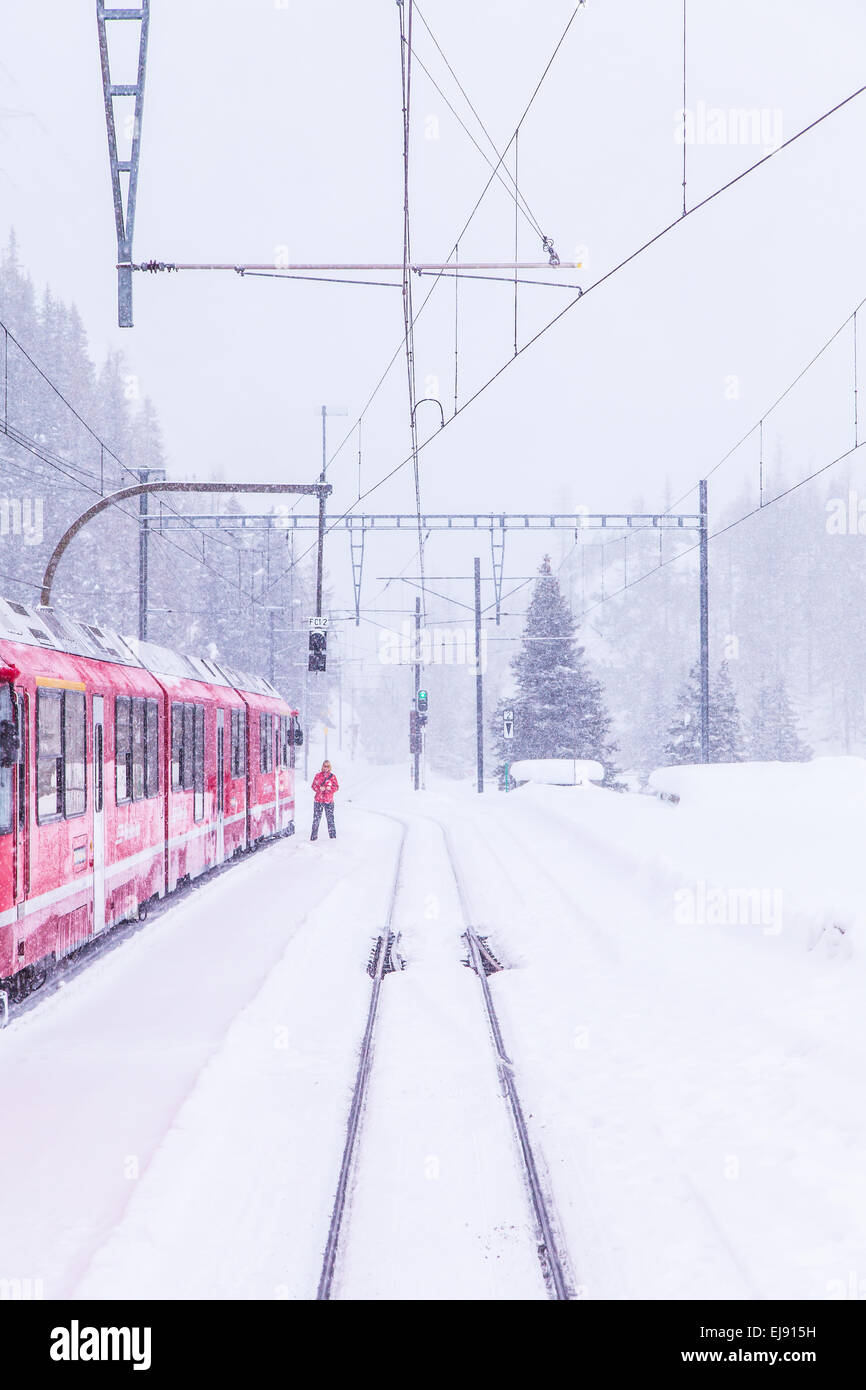 Train in the snow Stock Photo - Alamy
