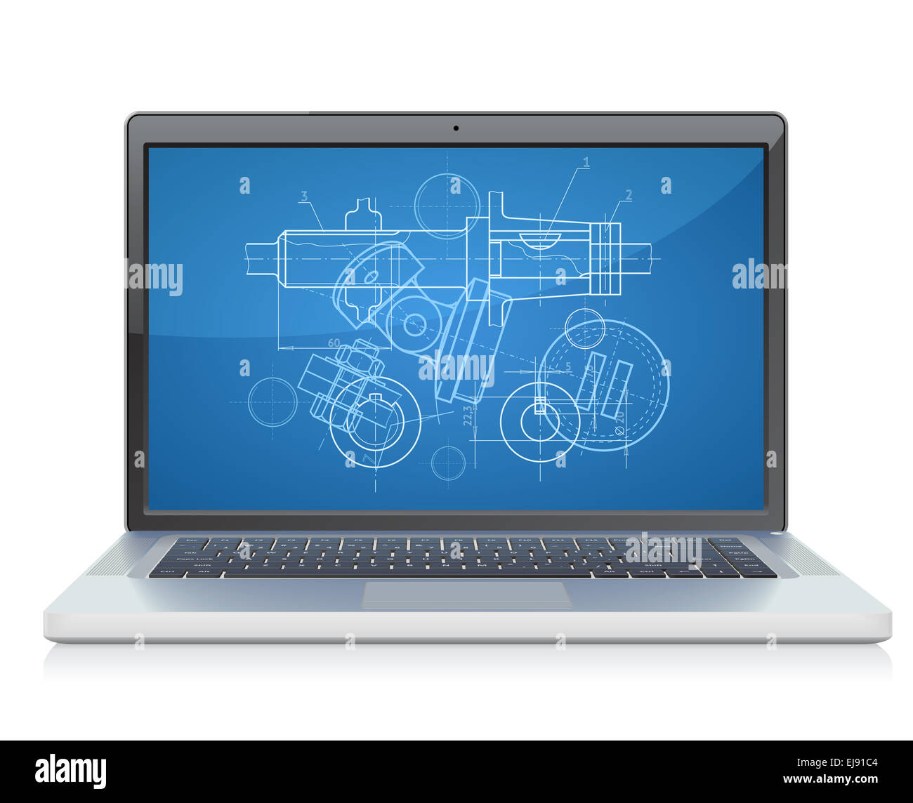 Laptop with blueprint Stock Photo - Alamy
