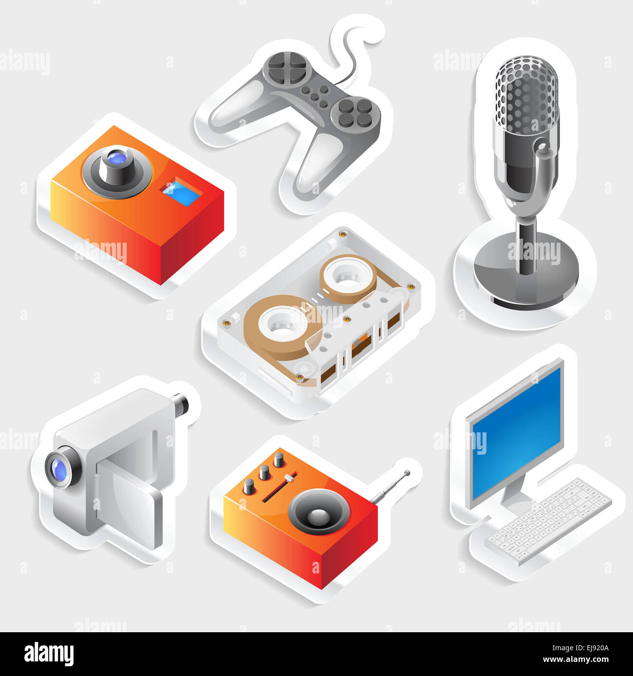 Sticker icon set for entertainment devices Stock Photo - Alamy