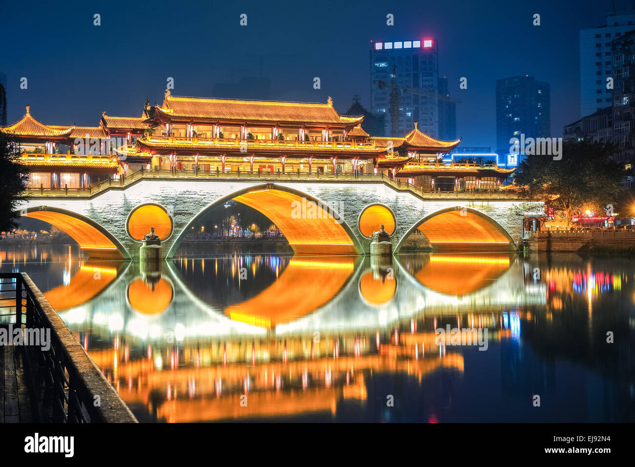 night view of chengdu anshun bridge Stock Photo - Alamy