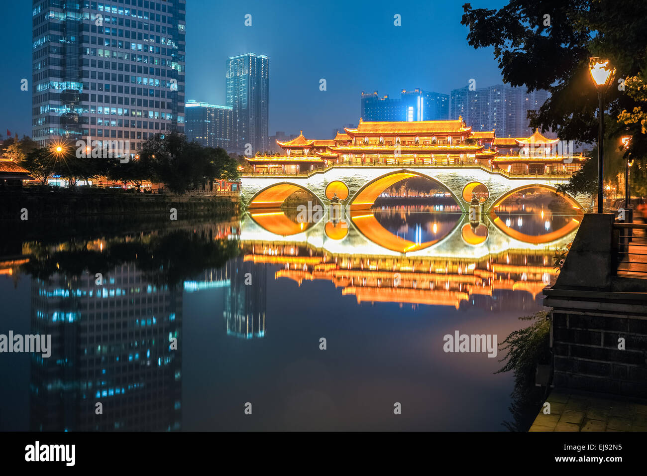 chengdu anshun bridge at night Stock Photo - Alamy
