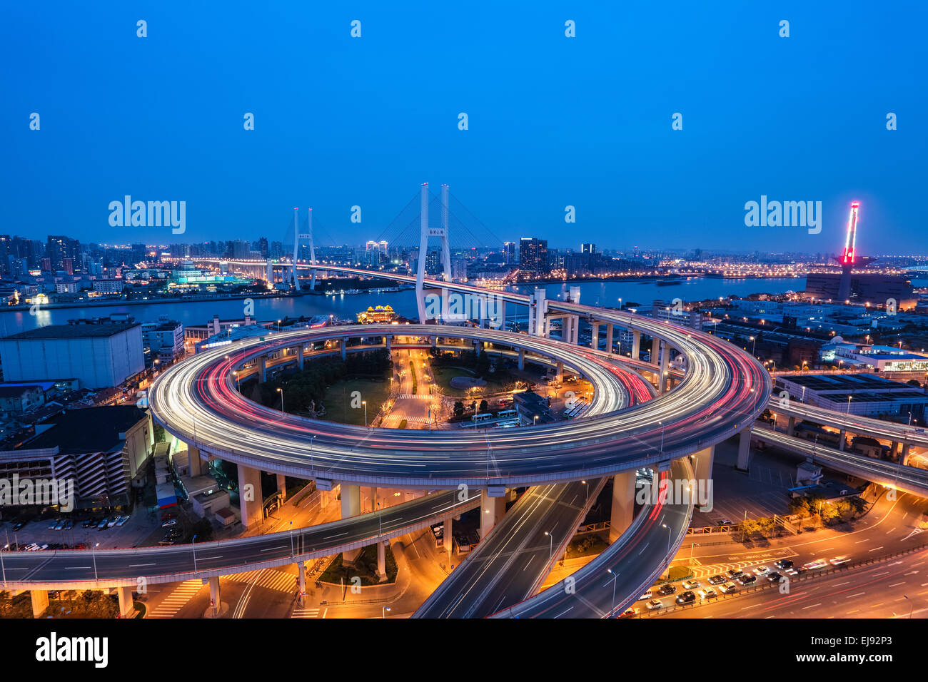 shanghai nanpu bridge in nightfall Stock Photo - Alamy