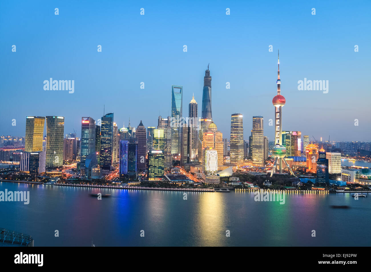 beautiful shanghai skyline in nightfall Stock Photo - Alamy