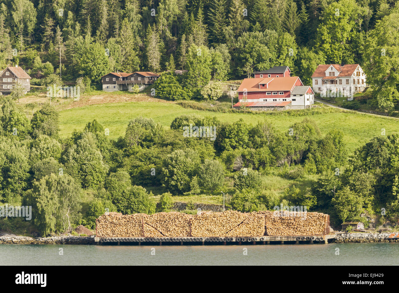 Log Piles In Olden Norway Stock Photo - Alamy