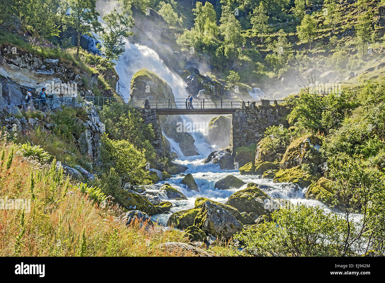 Waterfall and River Olden Norway Stock Photo - Alamy