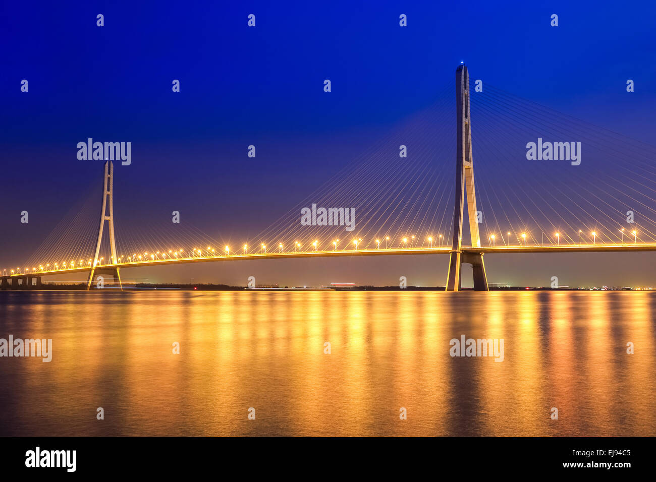 beautiful cable stayed bridge at night in nanjing Stock Photo - Alamy