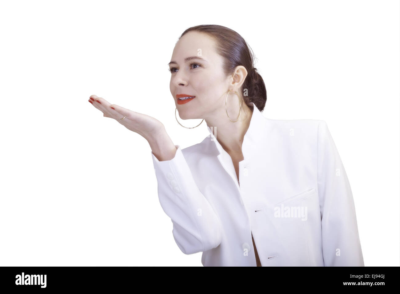 woman presenting something on her hand Stock Photo - Alamy