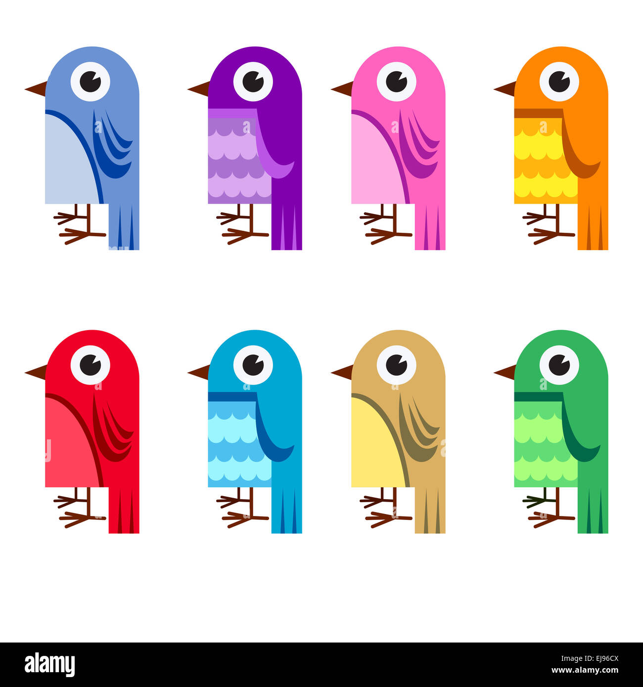 Vector image of a collection of cartoon birds Stock Photo - Alamy
