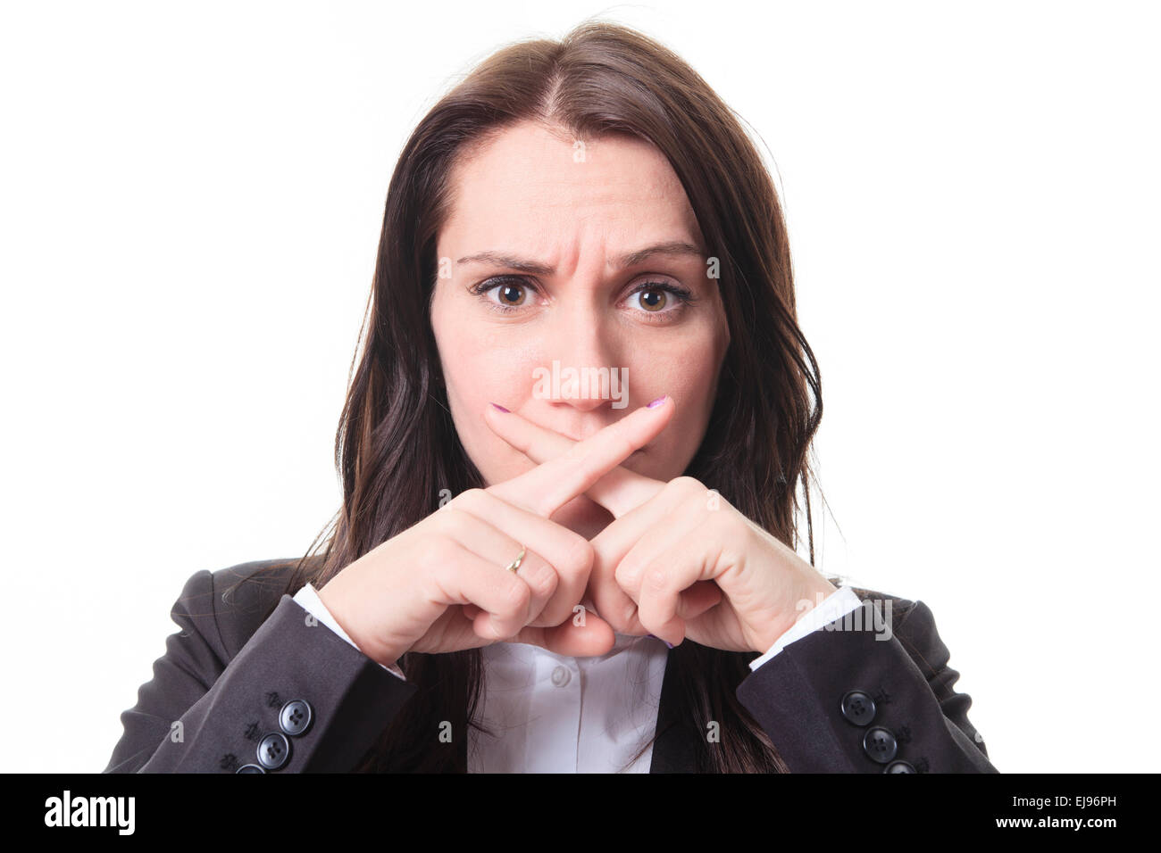 business woman with a sign of x Stock Photo - Alamy