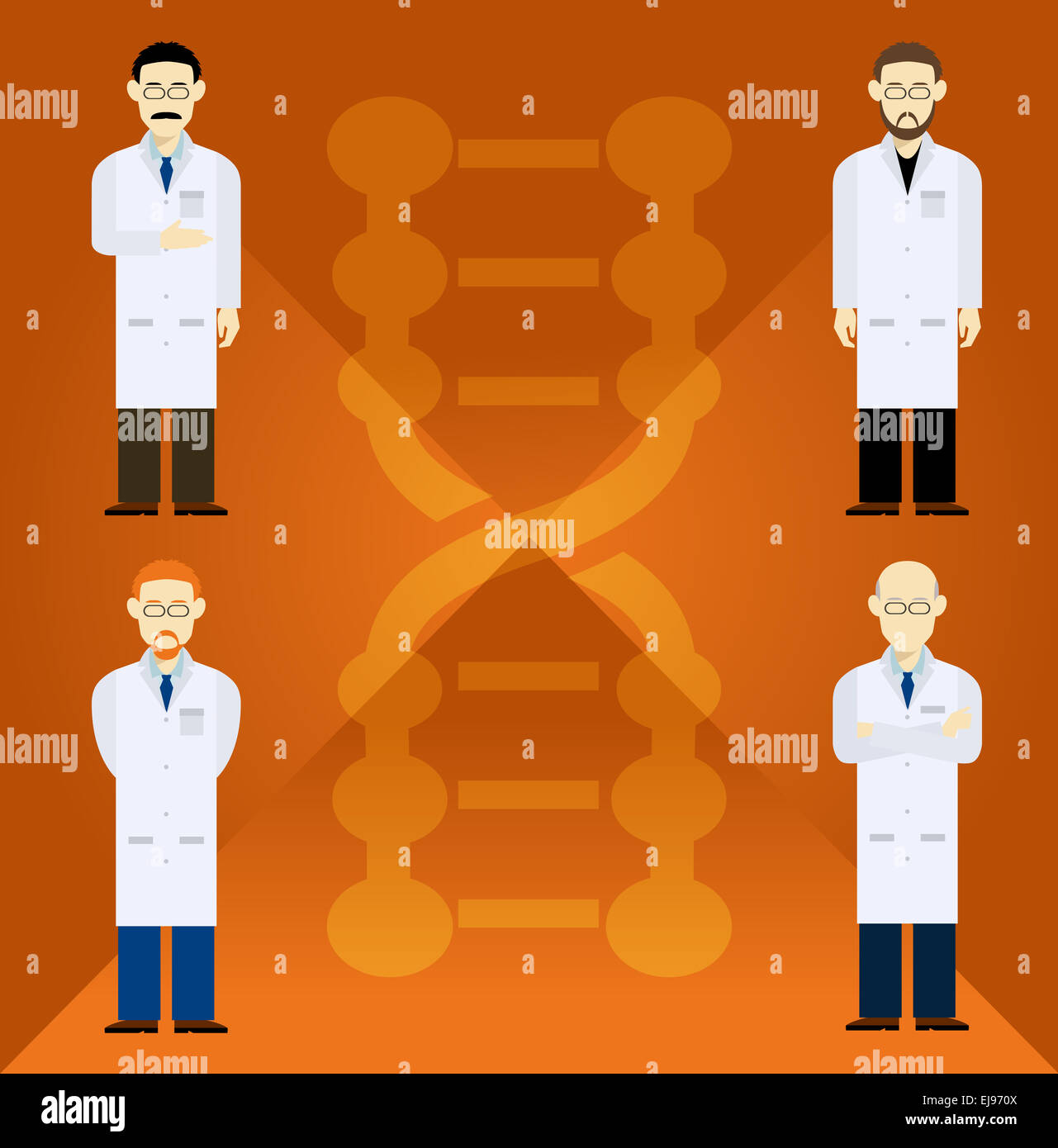 Vector image of set with four scientists Stock Photo - Alamy