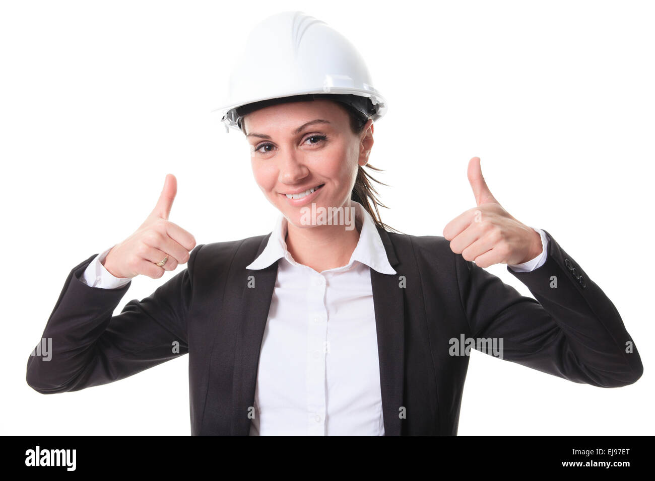 Attractive architect wearing helmet. All on white background Stock ...