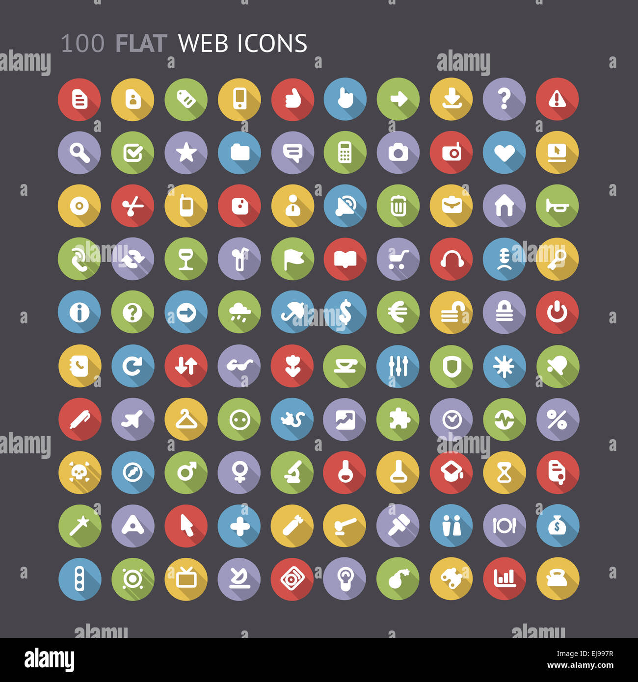 100 Web Flat Icons Stock Photo - Alamy