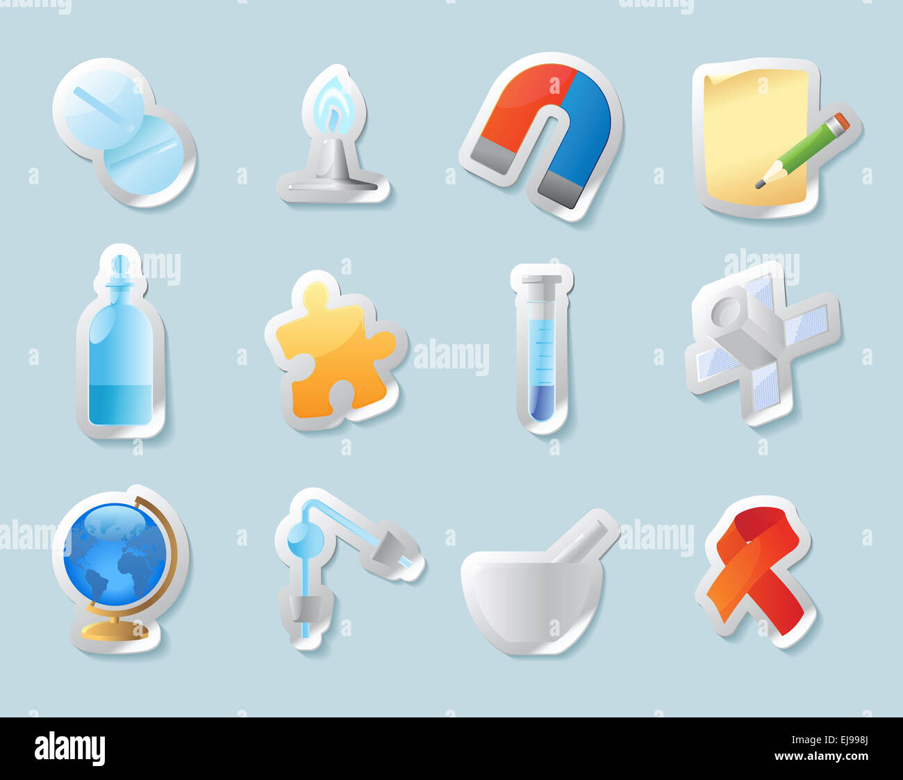 Sticker icons for science and education Stock Photo - Alamy