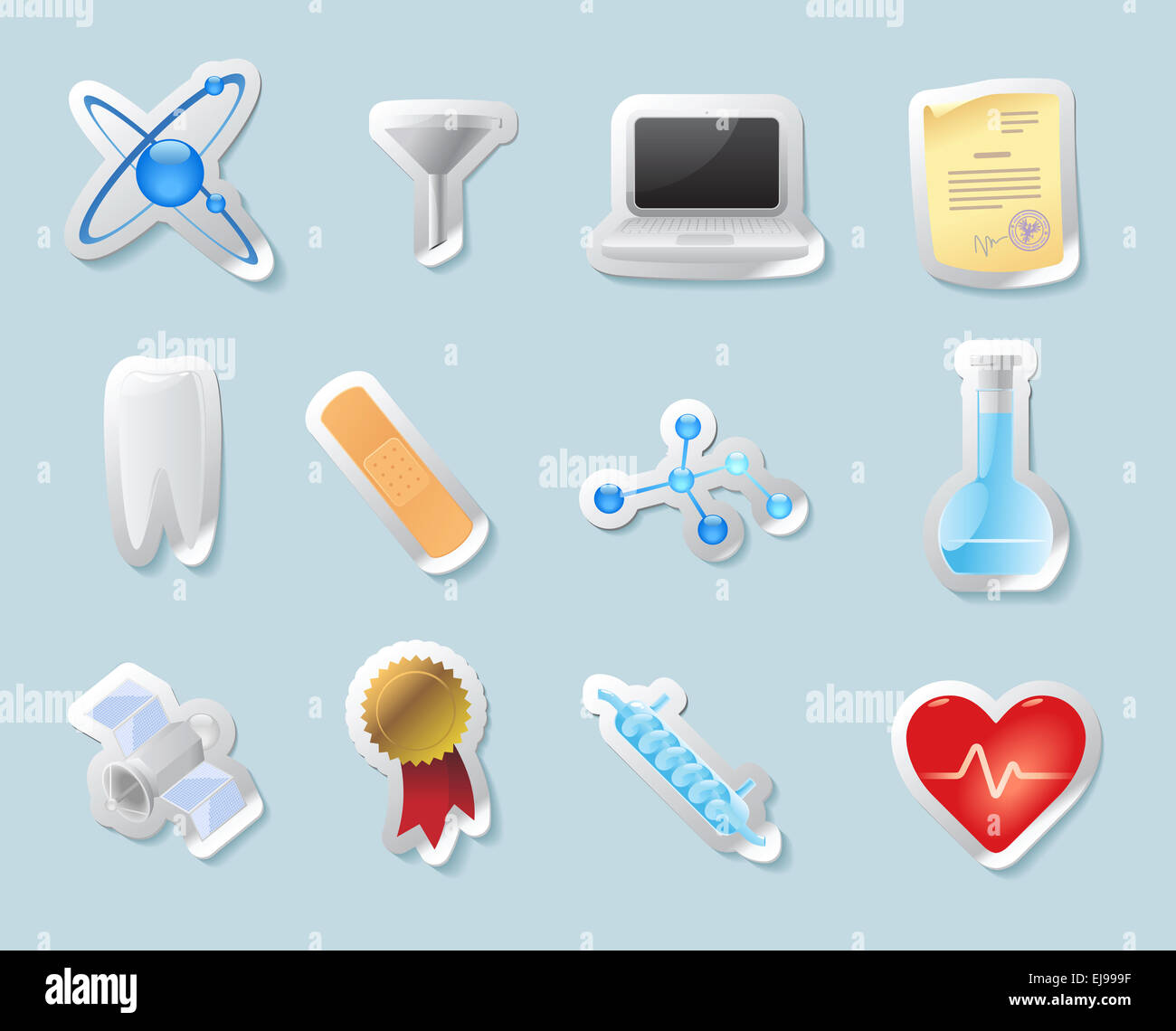 Sticker icons for science and education Stock Photo - Alamy