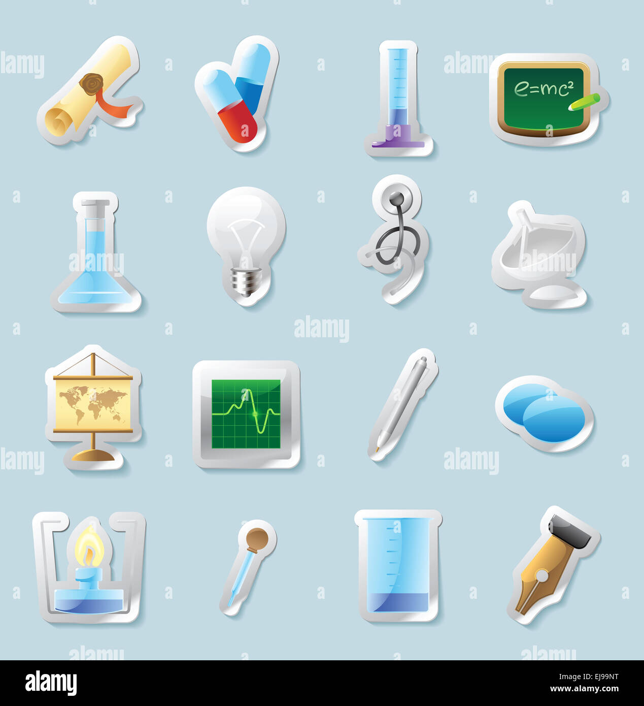 Sticker icons for science and education Stock Photo - Alamy