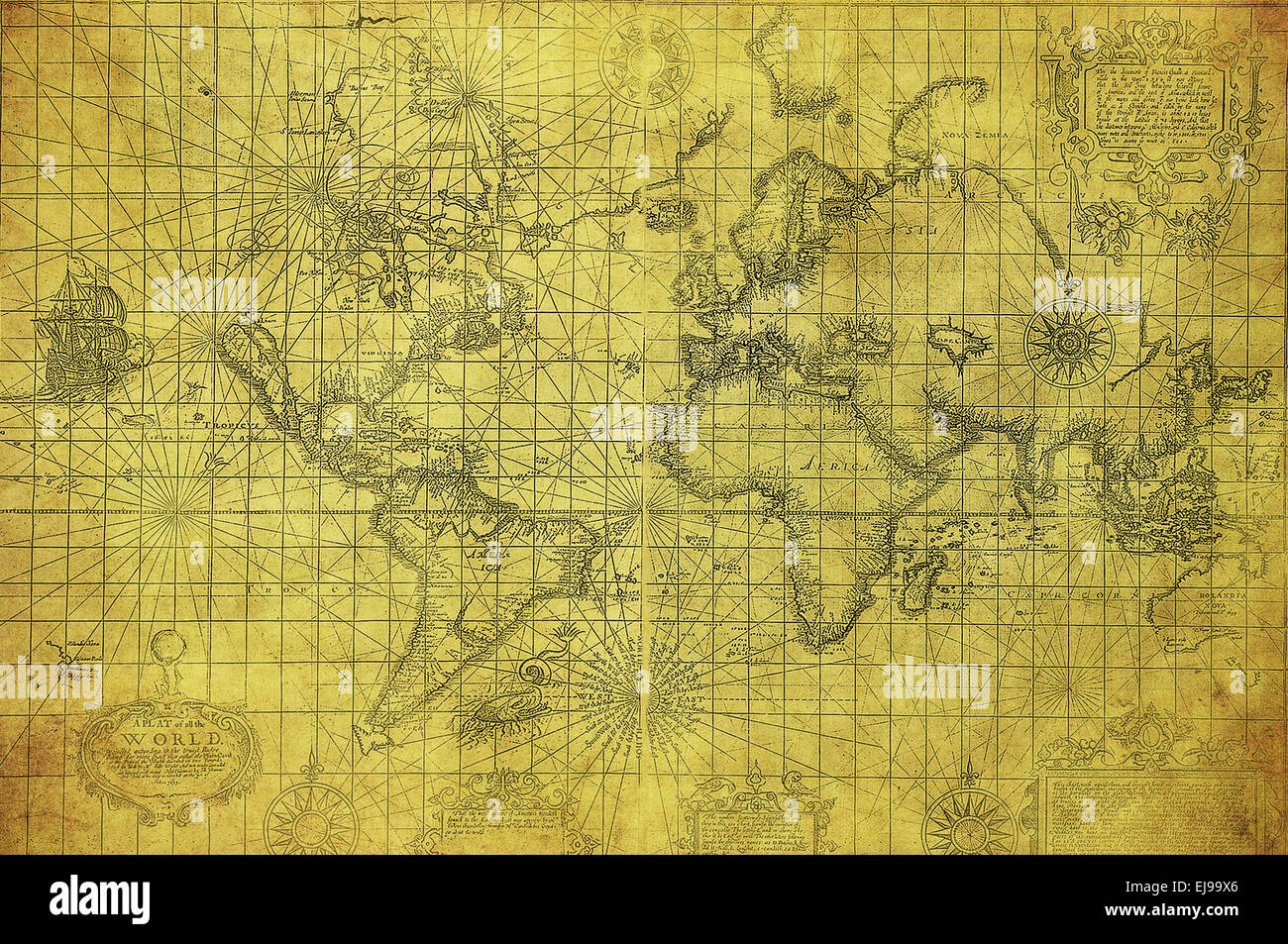 vintage map of the world 1657 Stock Photo - Alamy