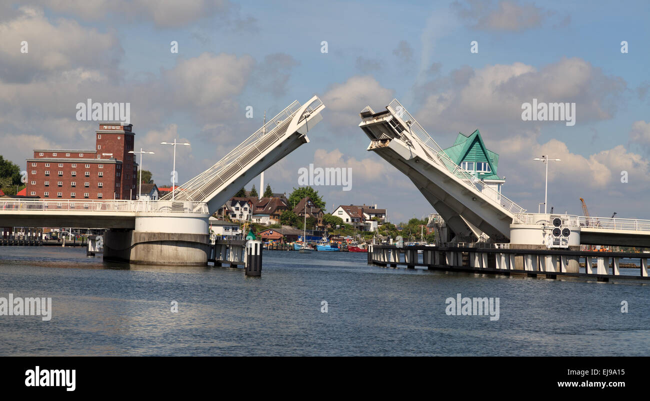Kappeln in Germany with open bridge Stock Photo - Alamy