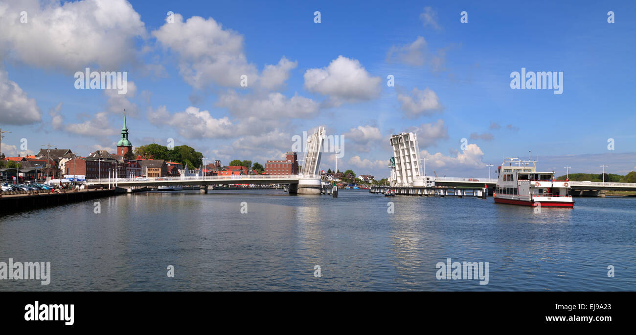 Kappeln in Germany with open bridge Stock Photo - Alamy