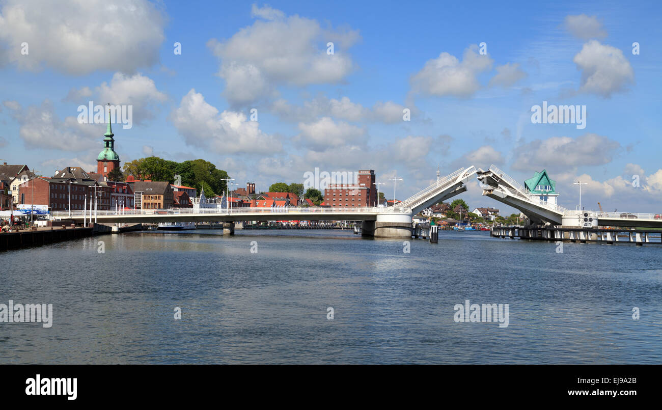 Kappeln in Germany with open bridge Stock Photo - Alamy