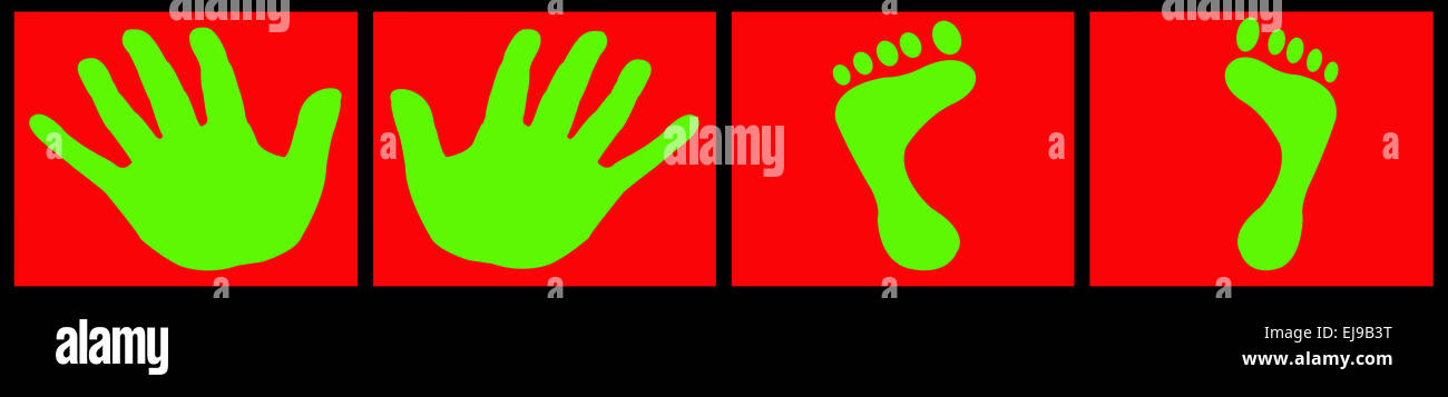 green hands and feet on red background Stock Photo - Alamy