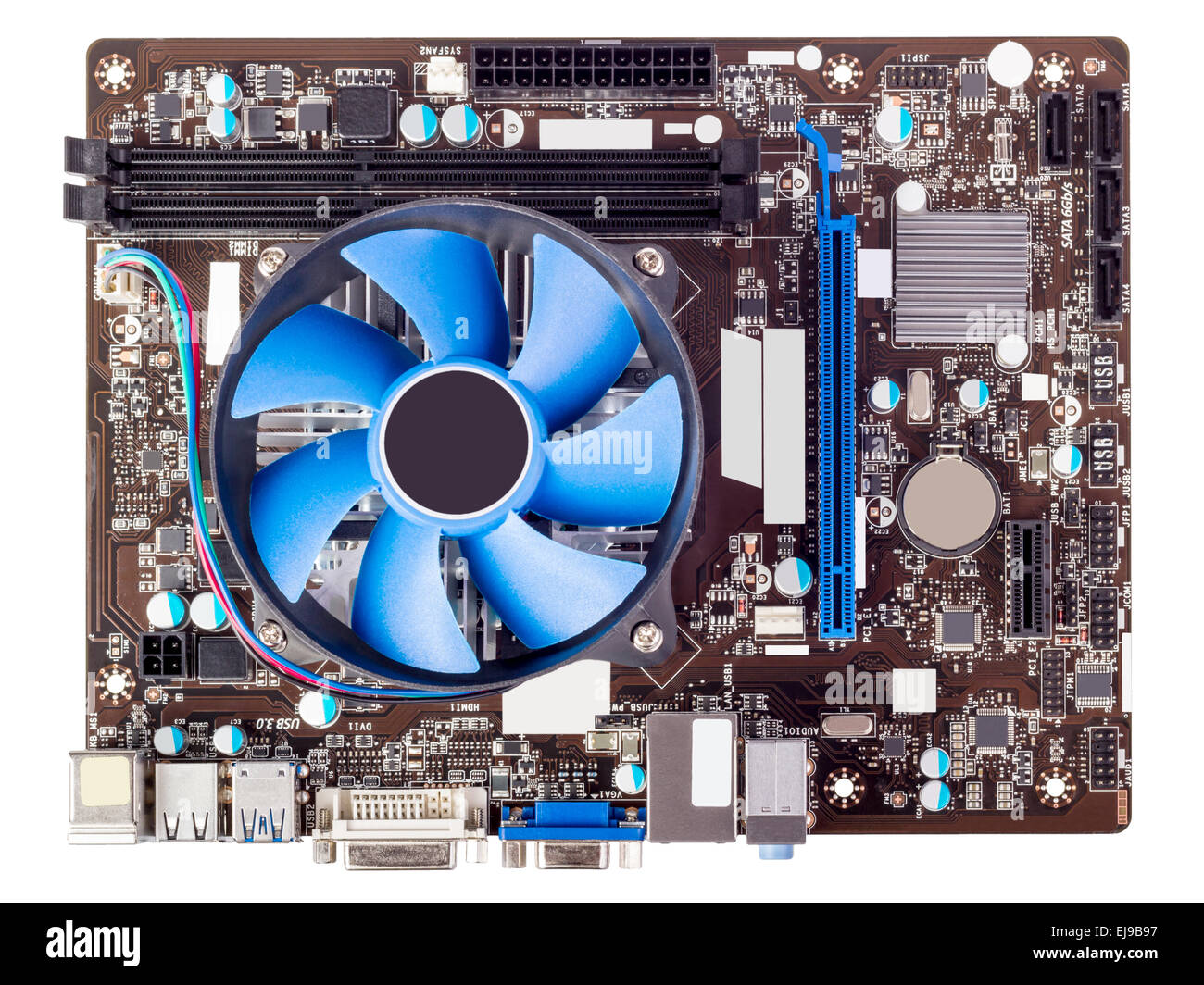 Computer motherboard with CPU cooler Stock Photo - Alamy