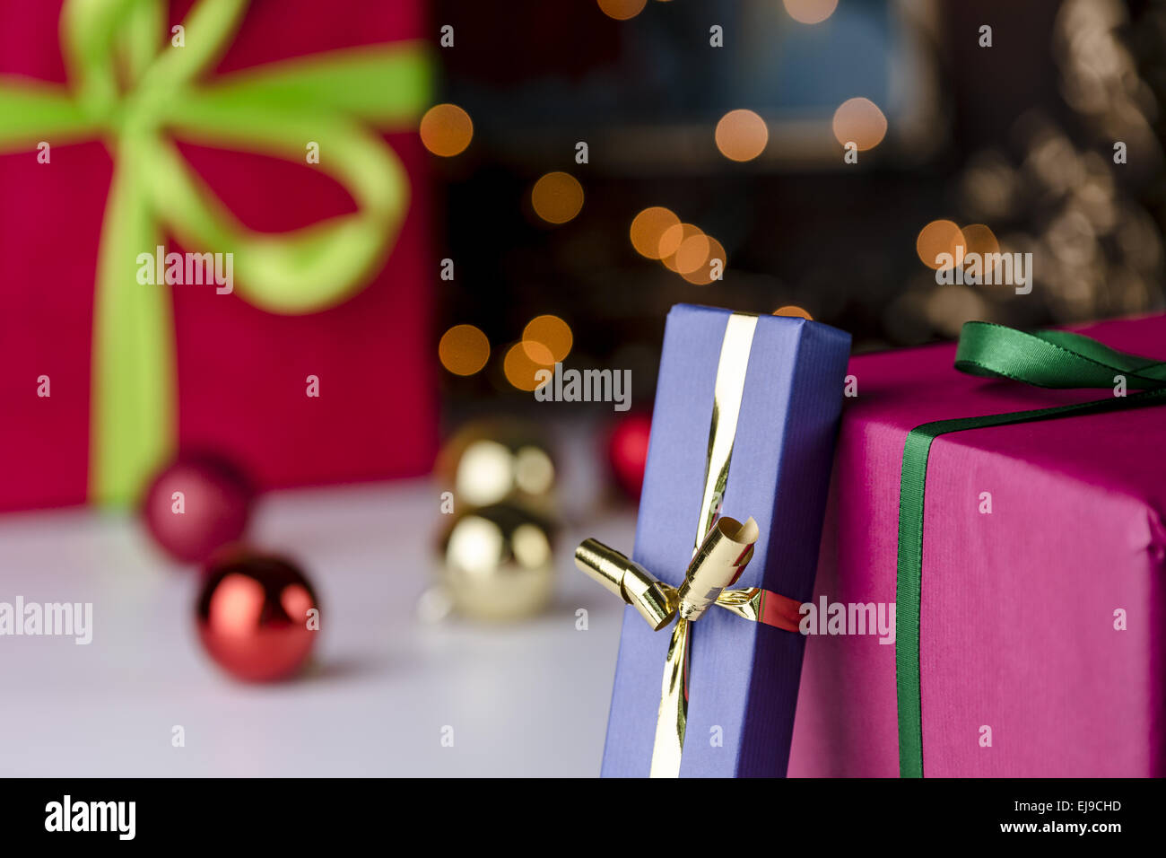 Gifts and glitter balls Stock Photo - Alamy